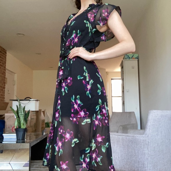 Express | Dresses | Express Sheer Floral Midi Dress With Slip | Poshmark